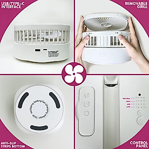 Magesh Oscillating Pedestal Foldable Desk and Floor Fan, Table Fan, Remote Control Telescopic 4 Speed Quiet Timer Fan for Bedroom Camping (White)