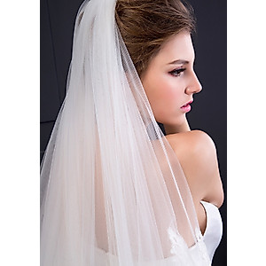 EllieHouse Women's 2 Tier Cathedral Lace White Wedding Bridal Veil With Comb L01WT