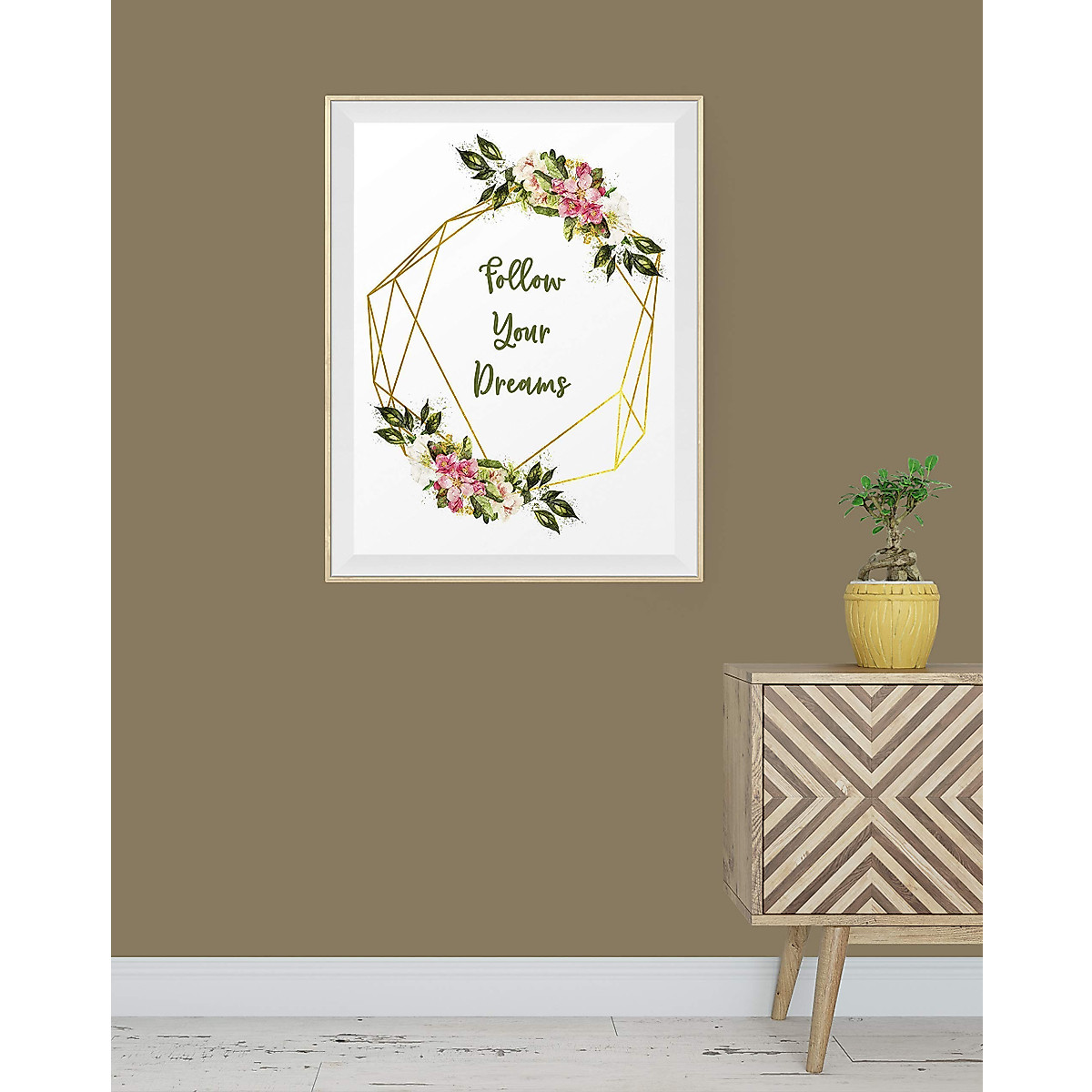 Inspirational Quotes Wall Art for Women - Strong Girls Floral Wreath Boho Print - Positive Affirmation Wall Decor for Teens - Shabby Chic Bedroom Artwork for Her - Follow Your Dreams 8x10 UNFRAMED