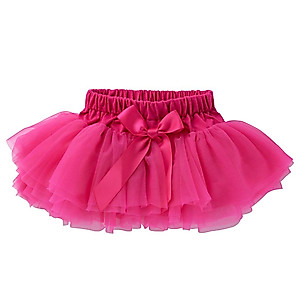 Baby Girls'Tutu Skirt with Shorts Newborn Toddler Tulle Skorts 0-24 Months Rose Red
