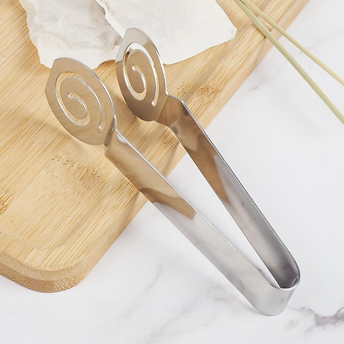 Ousyaah 4 Piece Tea Bag Squeezer, Stainless Steel Round Tea Bag Squeezer Tongs, Tea Filter Coffee Bag Clamp Tea Strainer Grip Holder Lemon Slice Clip, Mini Ice Tongs Sugar Tongs Tea Bag Spoon