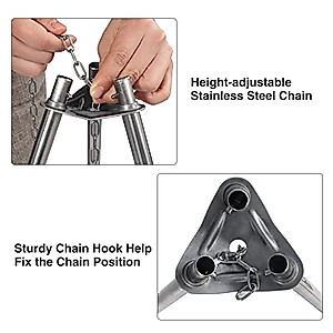 Lineslife Campfire Tripod Grill for Cooking, Durable Stainless Steel Camping Fire Tripod Grill with Grill Grate and Carrying Bag for Outdoor BBQ, Silver