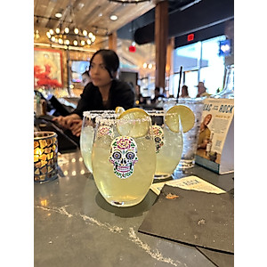 THE QUEENS' JEWELS Sugar Skull Jeweled Stemless Wine Glass, 21 oz. - Unique Gift for Women, Birthday, Cute, Fun, Not Painted, Decorated, Bling, Bedazzled, Rhinestone