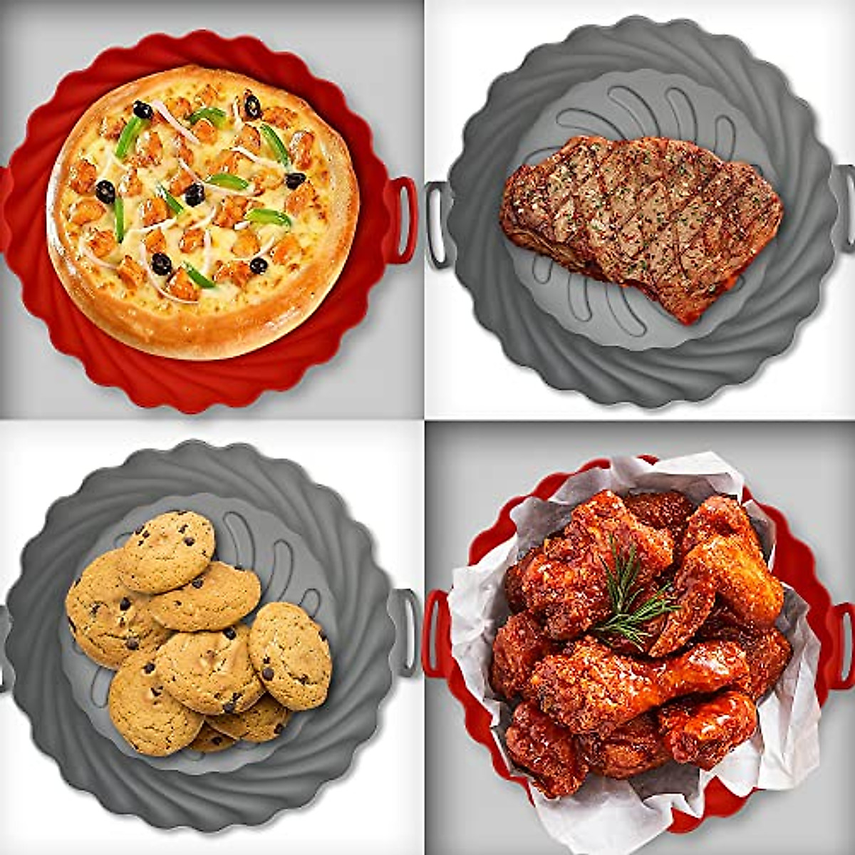 HoazHoald 2Pcs Air Fryer Silicone Liners Pot 8.5IN Round Reusable Air Fryer Oven Basket Accessories Replacement of Flammable Parchment Liner Paper Food Safe Easy Clean Fit 5QT or Bigger Air Fryer Oven