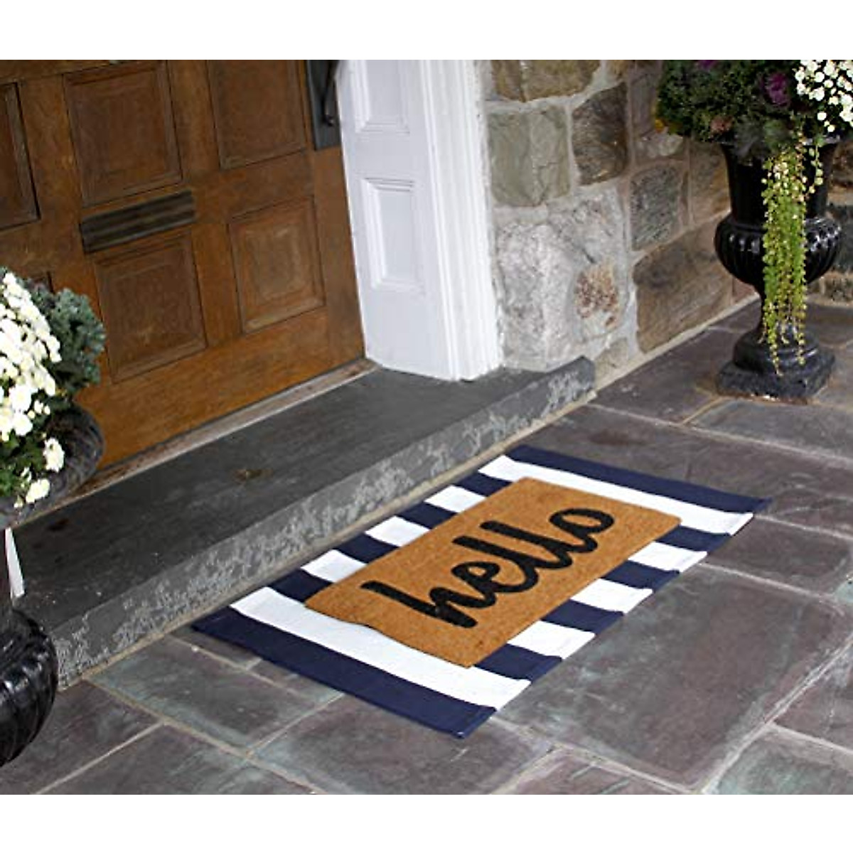 NANTA Navy Blue and White Striped Rug 27.5 x 43 Inches Cotton Machine Washable Indoor Outdoor Stripe Rug for Farmhouse Layered Door Mat