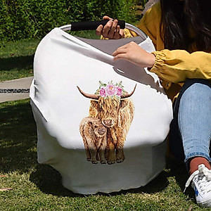 Lovely Highland Cow with Baby Baby Nursing Cover for Breastfeeding, Mother's Day Breathable Stretchy Nursing Scarf Carseat Canopy for Boys or Girls Stroller Car Seat Covers Animal and Flowers
