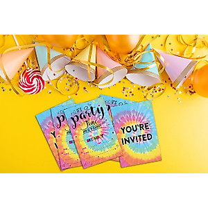 Disfuco Tie Dye Birthday Party Invitations - Tie Dye Party Supplies - Fill in The Blank Birthday Party Invites - 20 Invitation Cards With 20 Envelopes (007A)