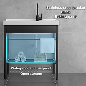 Laundry Sink with Washboard，Pedestal Sinks with Stainless Steel Bracket Ceramic Basin，Freestanding Utility Laundry Tub/Washbasin for Bathrooms Garage Basement Hotel Restaurant Room ( Size : 60*48cm )