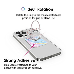 Velvet Caviar Cell Phone Ring Holder - Finger Ring & Stand - Improves Phone Grip Compatible with iPhone, Galaxy and Most Cases (Except Silicone/Leather) - Moonstone Holographic Pink Blue Marble