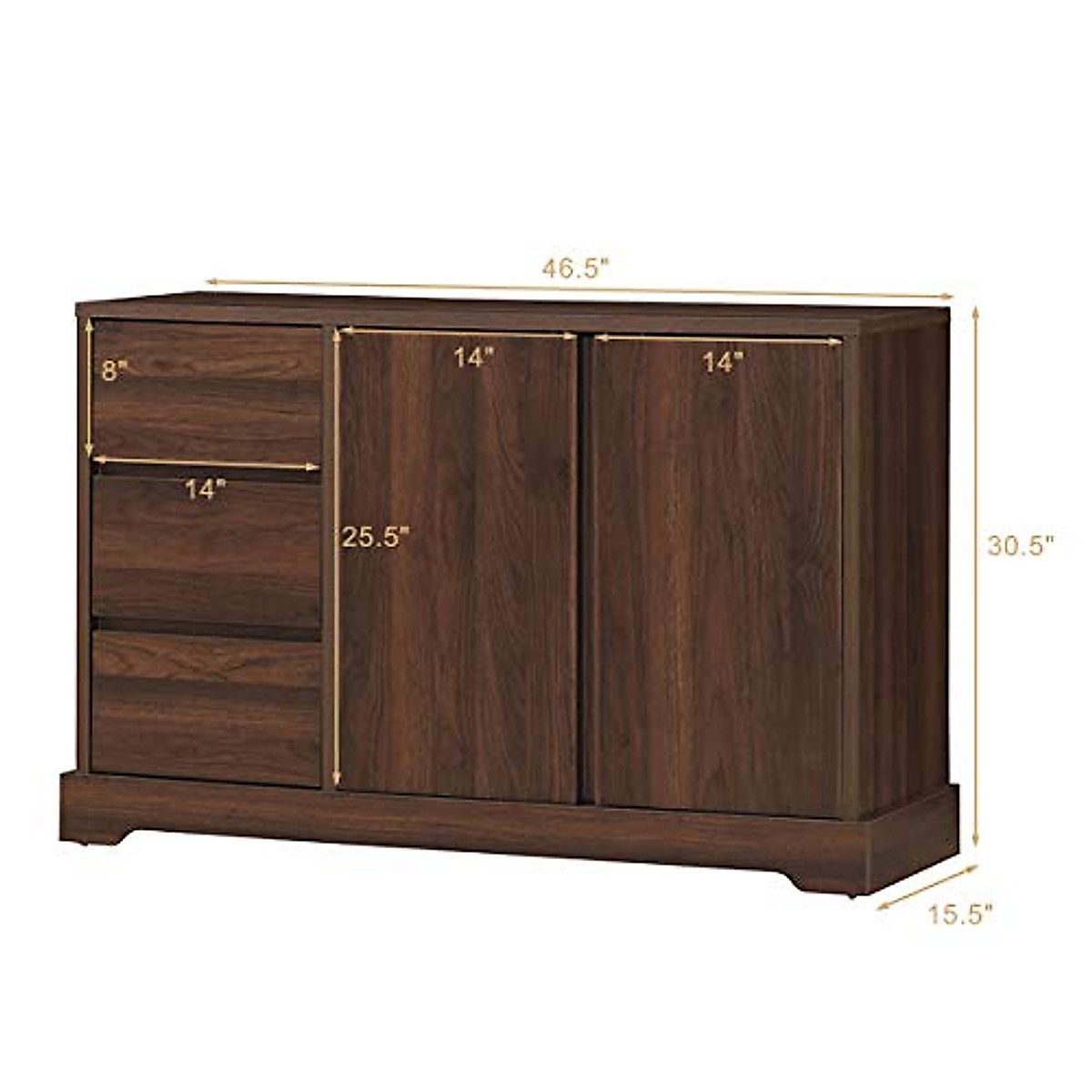Giantex Buffet Sideboard, Storage Console Table with 3 Drawers and 2-Door Cabinets, Buffet Server Cupboard for Kitchen, Dining Room, Living Room, Entryway, Walnut (46.5”LX 15.5”WX 30.5”H)