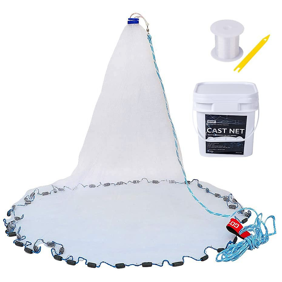 Goture American Fishing Cast Net,Casting Net Freshwater Saltwater for Bait Fish Shrimp Trap 3ft/4ft/6ft/7ft/8ft/10ft/12ft Radius 1/4 3/8inch Mesh Size,Throw Fishing Castnet with Needle Shuttle