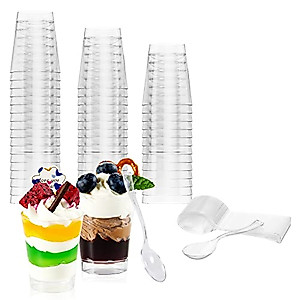JOLLY CHEF 300 Pack 2.6 oz Mini Dessert Cups with Spoons, Clear Plastic Pudding Appetizer Cups for Party Small Reusable Serving Bowl Clear Plastic Cups Ideal for Christmas Halloween Wedding