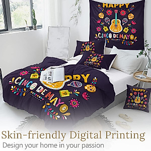 Sleepwish Mexican Bedding Colorful Floral Mexico Duvet Cover Mexican Bird Tile Folk Art Bed Set 3 Pieces Traditional Bedspreads Queen Size