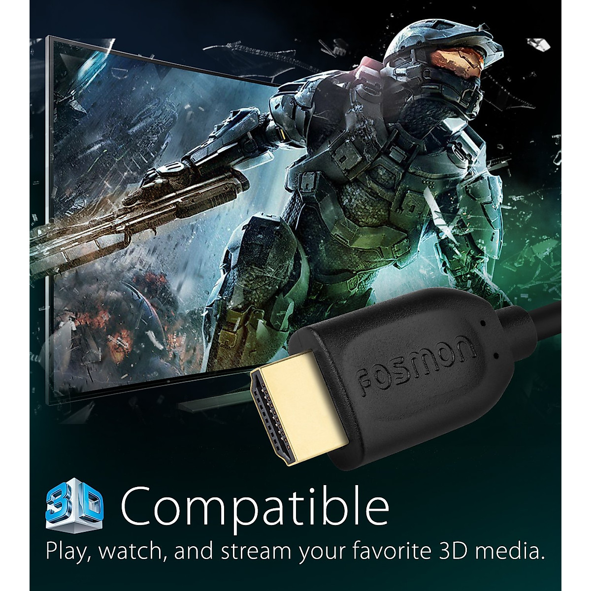 Fosmon 4K HDMI Cable 10FT/3M, HDMI 2.0 Cable 4K@60Hz/2160p Support 18Gbps, HDCP, 3D, ARC, Dolby TrueHD, 30AWG Compatible with UHD TV, PC Monitor, Console, PS4, PS5, Xbox 360/One/X/S, Nintendo Switch