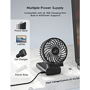 Portable Handheld Fan, 4000mAh 15hrs Mini Battery Operated Fan Personal Fan with Lanyard&LCD, 4 Speeds Strong Wind, Foldable Design for Office, Hiking, Camping, Travel……