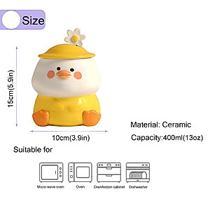 Cute 3D Duck Coffee Mug,Funny Duck Ceramic Coffee Cup with Hat Lid and Lovely Flower Spoon,Suit for mug warmer,Novelty Morning Mug Christmas Birthday Present for Office Friends Women Girls