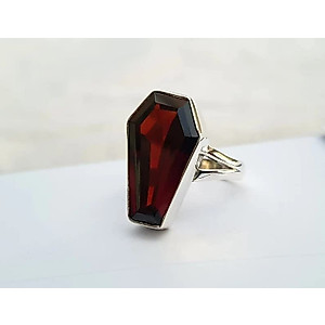 Garnet Coffin Ring, 925 Sterling Silver Ring, Natural Red Stone Ring, Silver Band Ring, Gemstone Ring, Statement Ring, Dainty Ring, Silver Coffin Ring, Jewelry By Anita Jewellers