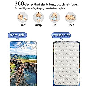 Nature Themed Fitted Crib Sheet,Standard Crib Mattress Fitted Sheet Soft Toddler Mattress Sheet Fitted - Baby Sheet for Boys Girls,28“ x52“,Cobalt Blue Peach Yellow Green