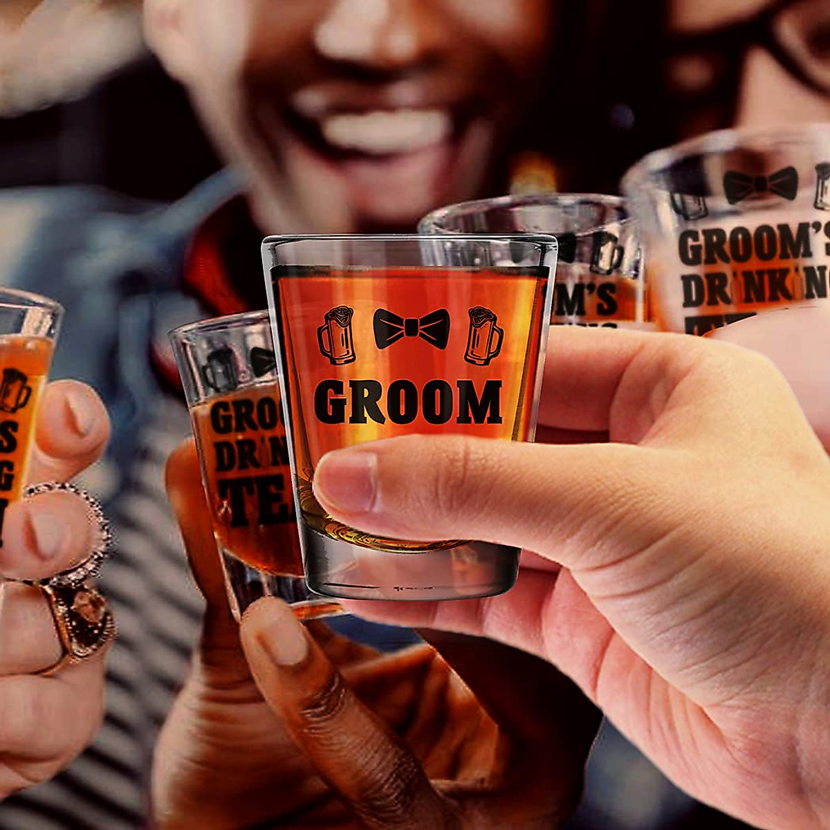 shop4ever Groom Bowtie and Groom's Drinking Team Shot Glasses ~ Bachelor Party Favors ~ Wedding Shot Glasses (7 Pack)