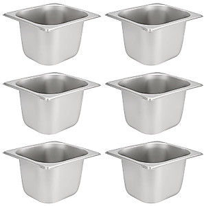 JAPCHET 6 Pack Stainless Steel Steam Pan 1/6 Size, Anti-Jam Steam Table Pan, Hotel Pans 1/6 Restaurant Buffet Trays for Catering, 4 Inch Deep