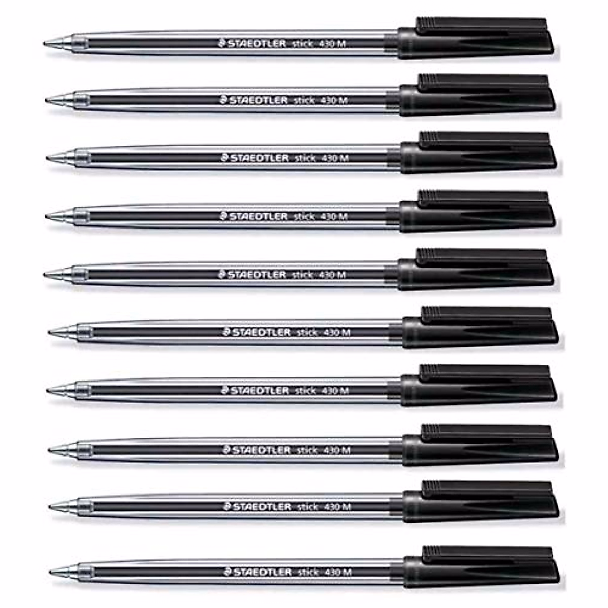 Staedtler Medium 0.5mm Black 430 Stick Ballpoint Pens Writing Pen Smooth Effortless Ink Flow Regulated (Pack of 10) Supplied Loose