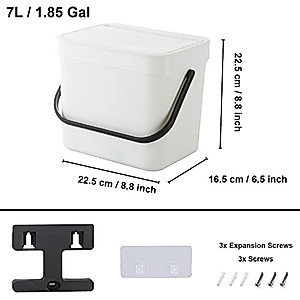 Yatmung Kitchen Garbage Can with Lid, Under Sink Trash Can with Lid Small Bathroom Trash Can for Bedroom/Bathroom Compost Bucket for Kitchen, 1.8 Gal(White)
