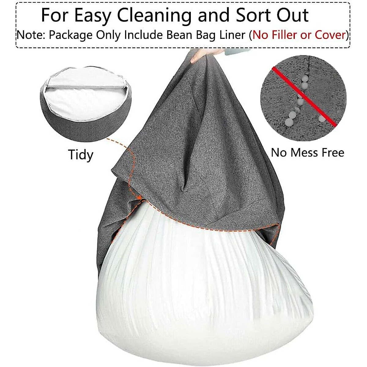 Jayen Bean Bag Liner Inner with Long Opening and Metal Zipper - Easy Replace and Clean (No Filling or Cover)