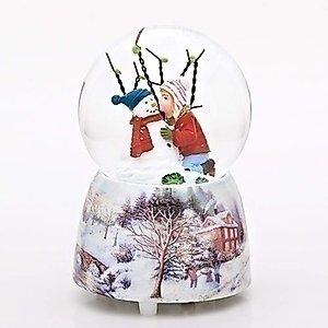Charming Kids Kissing Snowman Musical 5 x 3.25 Resin Decorative Table Top Snow Globe
