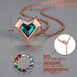 Leafael Ivy Heart Necklaces for Women, 925 Sterling Silver Chain, Emerald Green May Birthstone Crystal Geometric Pendant, 18K Rose Gold Plated, Jewelry Gifts for Her, I Love You to The Moon and Back