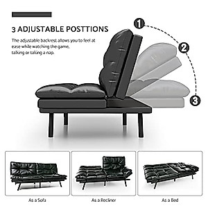 LIFERECORD Futon Bed Modern Convertible Sofa Memory Foam Daybed with Adjustable Armrests for Living Room Apartment Dorm, Black