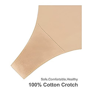 SHARICCA Women Seamless Thong No Show V Shape Strench Underwear Comfortable Invisible Soft Panties 6 Pack (7 Beige-7P08,M)
