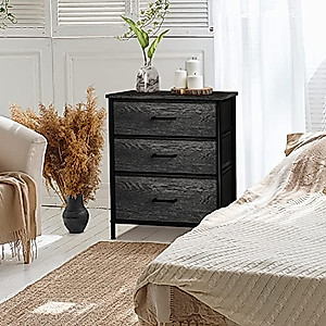 Sorbus Nightstand Dresser with 3 Faux Wood Drawers - Bedside Table Chest with Storage - Bedroom, Living Room, Closet & Dorm Furniture-Lamp Stand - Steel Frame, Wood Top, Easy Pull Fabric Bins