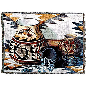 Kokopelli Pot Blanket by Judith Durr - Southwest Pueblo Pottery Art - Gift Tapestry Throw Woven from Cotton - Made in The USA (72x54)