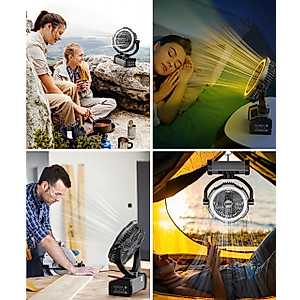 HonHey Portable Battery Operated Fan Camping Essentials, 10000mAh Rechargeable Fan with oscillation LED Light, 9 inch Outdoor Fan with Remote 270° Rotation 4 Speeds Personal Fan for Tent Picnic Travel