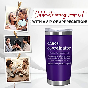 AXIARA Gifts for Women - Chaos Coordinator 20 oz Stainless Steel Insulated Coffee Tumbler With Lid - Teachers Day Birthday Appreciation Thank You Gifts for Coworkers Boss Lady Employee Teachers