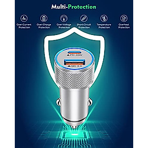 iPhone Fast Car Charger, 38W Dual Port [Apple MFi Certified]USB C PD3.0 Fast Charging Metal Cigarette Lighter Car Charger Adapter with 2 Pack Lightning Cable for iPhone 14 13 Pro Max Mini 12 11 X XR 8