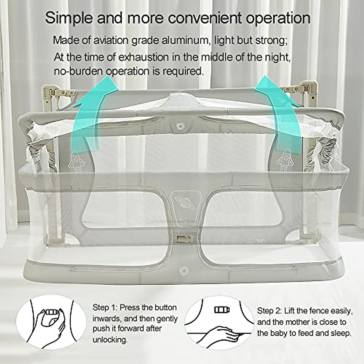 SRDCAIM 3 in 1 Baby Bedside Sleeper, Bed Side Baby Bassinet,Portable Crib,Breathable and Visible mesh Window,Soft Washable Liner Cover and Sturdy Aluminum Alloy,Baby bassinets Bedside Sleeper