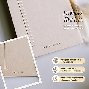 Vow Books His and Hers w/Ribbon- Hardcover Premium Velvet Linen - Wedding Vow Books w/Gold Foil Lettering Embossed - Neutral Convertible Vow Books for Wedding - Keepsake Gifts for Couples (Set of 2)