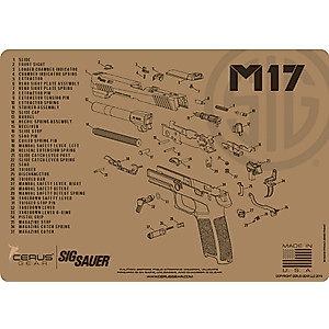 SIG M17 TAN 5 PC EDOG Cerus Gear Schematic (Exploded View) Heavy Duty Pistol Cleaning 12x17 Padded Gun-Work Surface Protector Mat Solvent & Oil Resistant & 3 PC Cleaning Essentials & Clenzoil