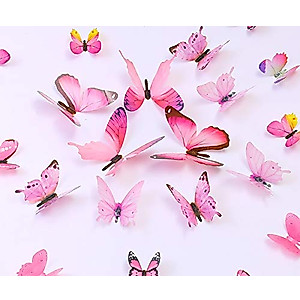 36PCS Butterfly Wall Decals - 3D Butterflies Wall Stickers Removable Mural Decor Wall Stickers Decals Wall Decor Home Decor Kids Room Bedroom Decor Living Room Decor- Pink