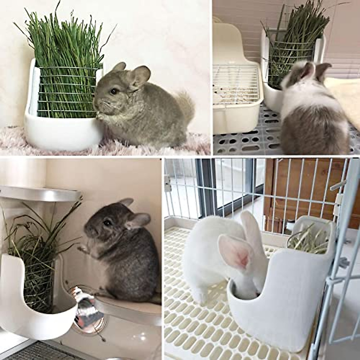 kathson Rabbit Hay Feeders Ceramic Food Bowl Rack Bunny Water Bottles Dispenser Small Animal Chew Twist for Rabbit Guinea Pig Chinchillas Hamsters