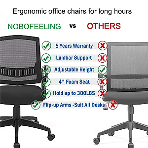 Office Chair, Ergonomic Office Desk Chair, Mesh Task Computer Chair with 90° Flip-up Arms, Lumbar Support and Height Adjustable & Thick Cushion, Black