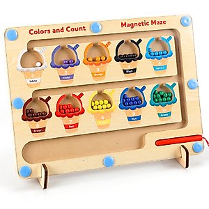 TOGORE Magnetic Color and Number Maze,Montessori Fine Motor Toys for Boys Girls 3 4 5 Years Old,Wooden Counting Matching Magnet Puzzles Board Games for Toddler