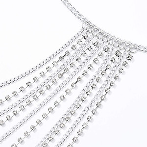 Brishow Boho Rhinestone Body Chain Layered Crystal Waist Chain Fashion Bikini Belly Chain Beach Body Jewelry Accessories for Women and Girls (Silver)
