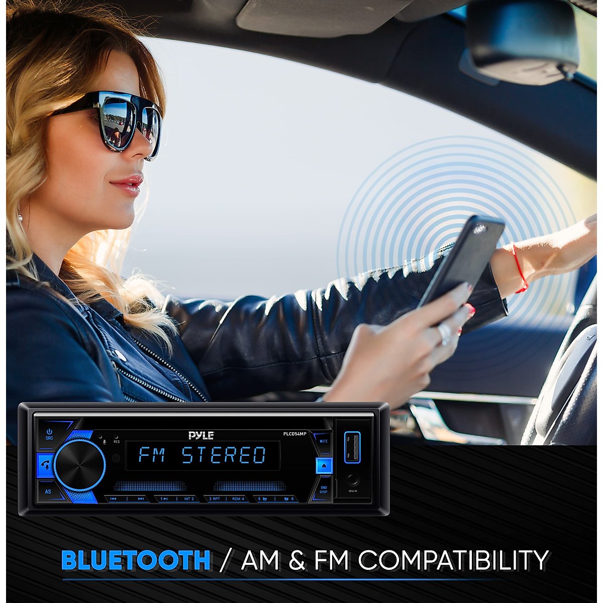 Pyle MP3 Stereo Receiver Power Amplifier, AM/FM/MP3/AUX Stereo Receiver, USB Flash Readers, Single DIN, 30 Preset Memory Stations, LCD Display with Remote Control, RGB Button