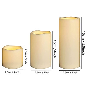 3 Pack Flameless Candles 3'' x 3'' 4'' 6'' LED Battery Operated Candles Flickering Plastic Resin Pillar Candles Tea Lights for Home Indoor Lantern Patio Garden