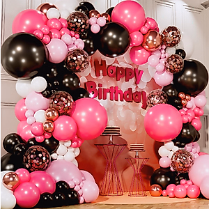 ALL-IN-1 Pink Black and White Balloons Garland & Arch Kit – Small and Large White, Black and Pink balloons – Hot Pink and Black Party Decorations for Birthday, Boss Baby, Mean Girls, Barbie, Minnie