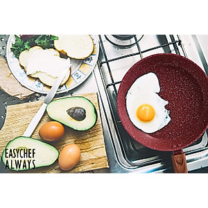 Easy chef always, Nonstick Frying Pan Skillet, 10inch, Non Stick Granite Red Coating, Egg Pan Fry Pan Omelet Pan Healthy Stone Cookware Chef’s Pan, PFOA Free, Induction Compatible