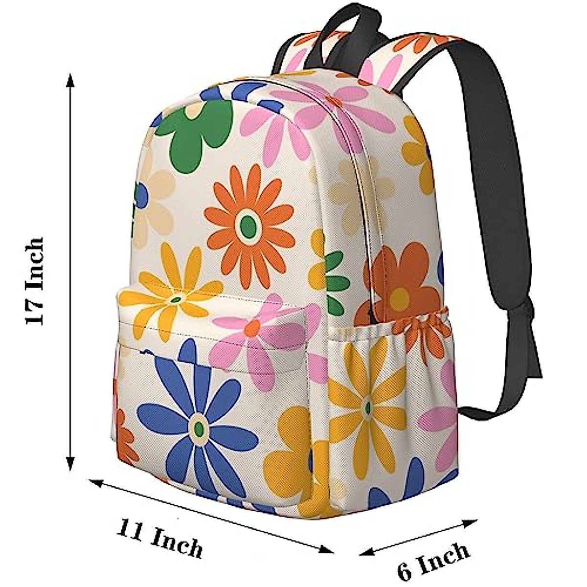 Delerain 17 Inch Backpack 70s Daisy Flowers Laptop Backpack School Bookbag Shoulder Bag Casual Daypack For School/Camping/Hiking/Picnic/Beach/Travel