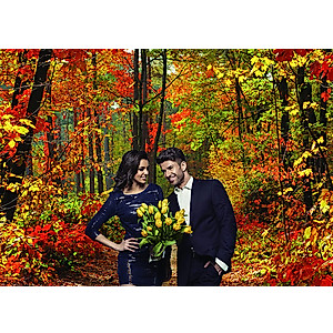 LYWYGG 10x8ft Autumn Backdrop Fall Scenery Background Vinyl Yellow Fall Leaves View Photography Backdrop Photo Studio Props CP-67-1008